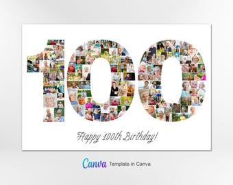 100th Birthday Photo Collage Template, Number 100 Collage, 100th ...