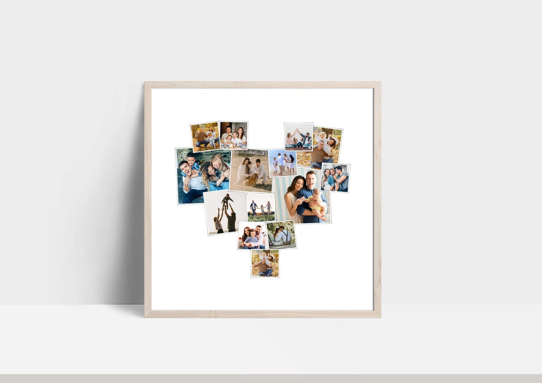 Custom Heart Collage Template, Personalized Printable Art, Heart Photo ...