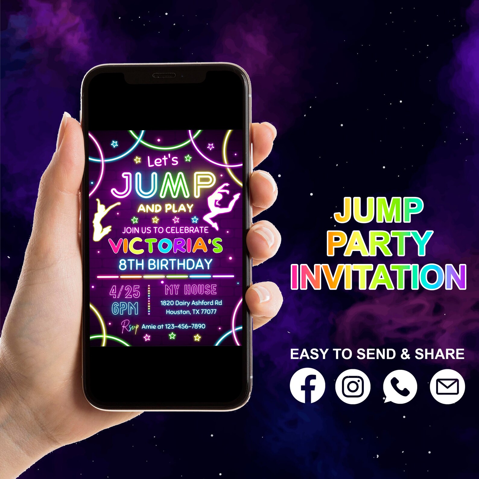 Jump Birthday Invitation, Jump Invite, Trampoline Party, Bounce House ...