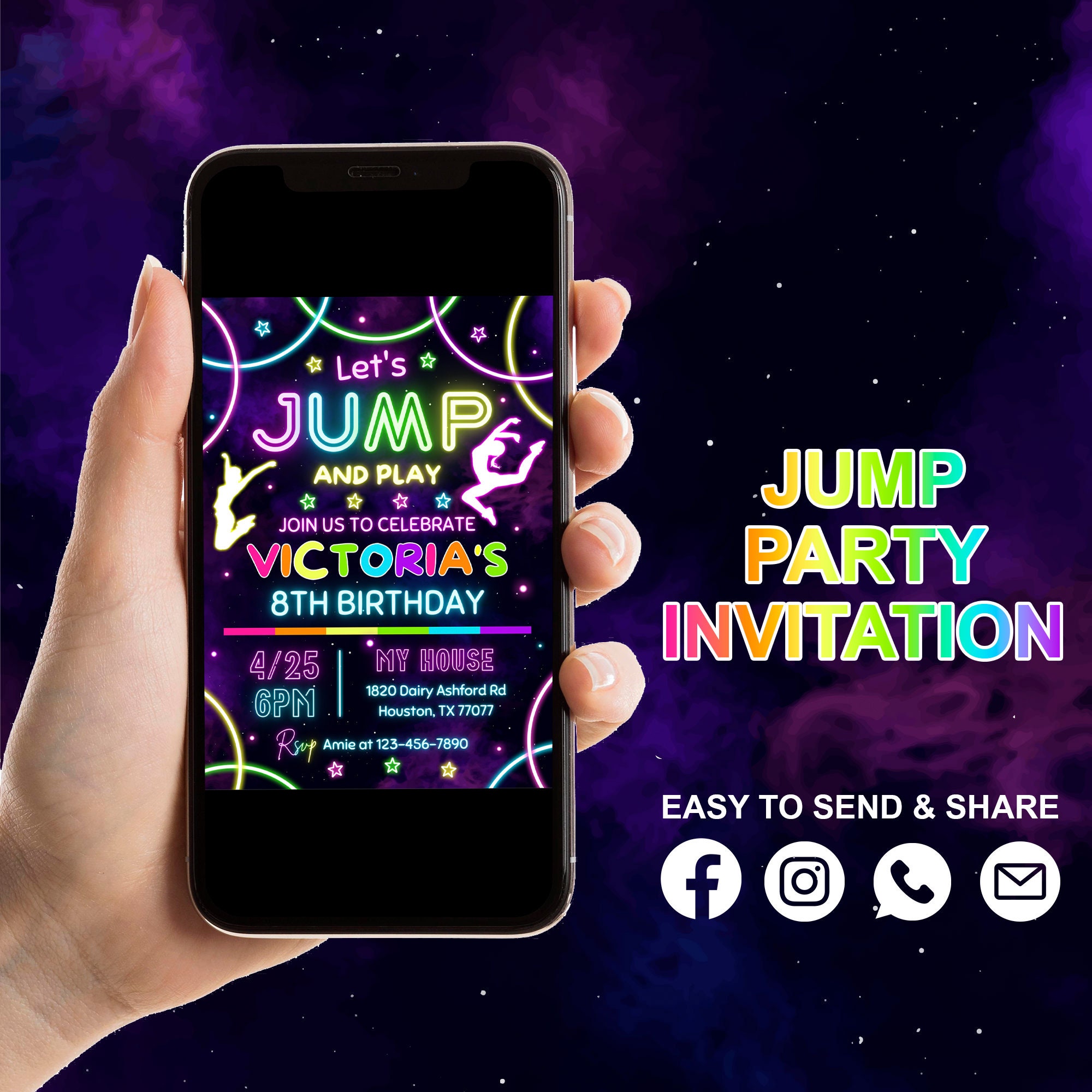 Jump Birthday Invitation, Jump Invite, Trampoline Party, Bounce House ...