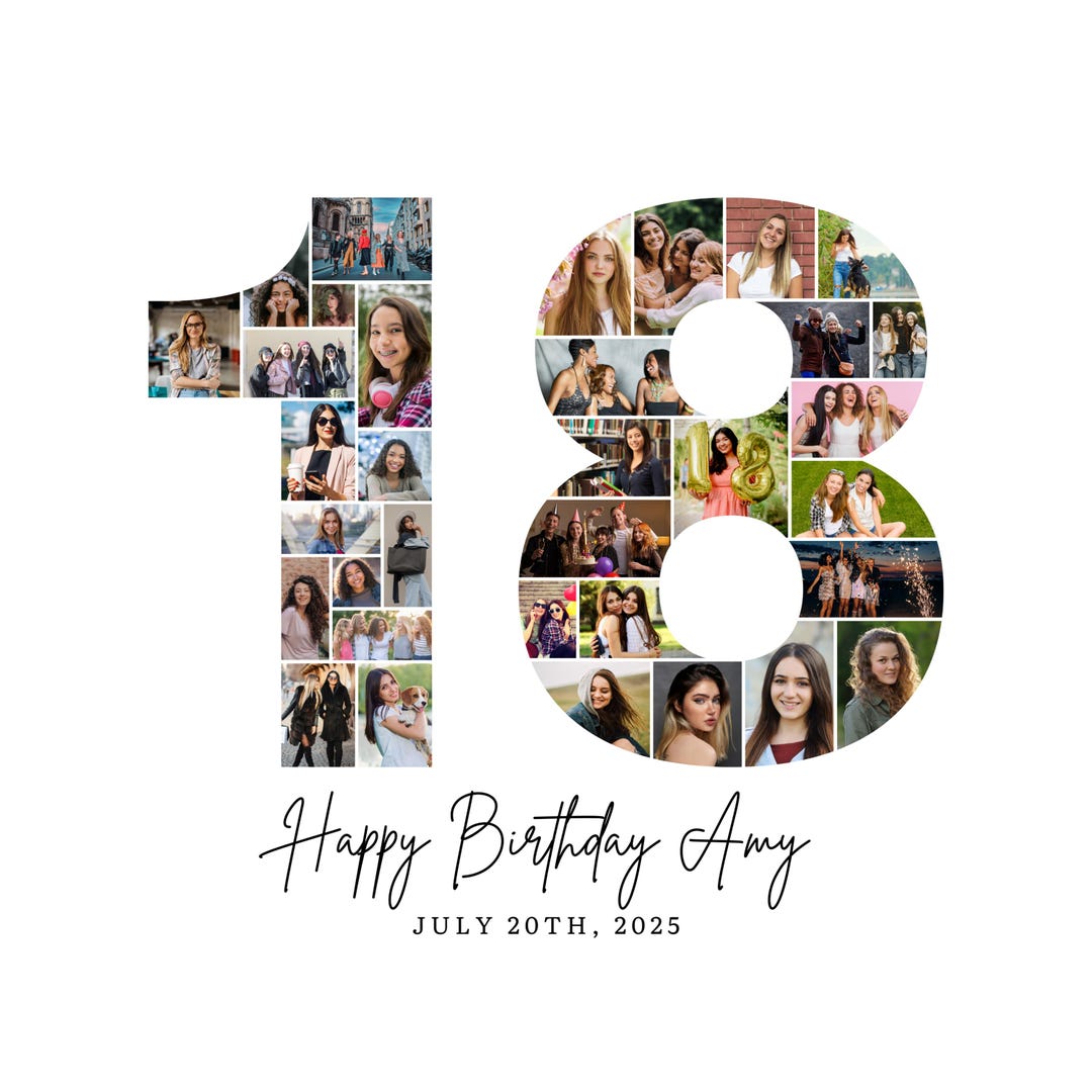 18th Birthday Photo Collage Template, Number 18 Collage, 18th Collage ...