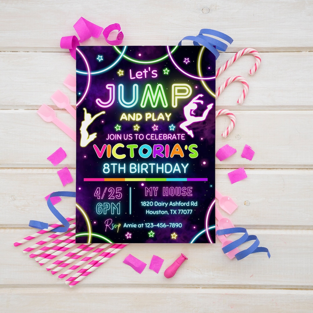 Jump Birthday Invitation, Jump Invite, Trampoline Party, Bounce House ...