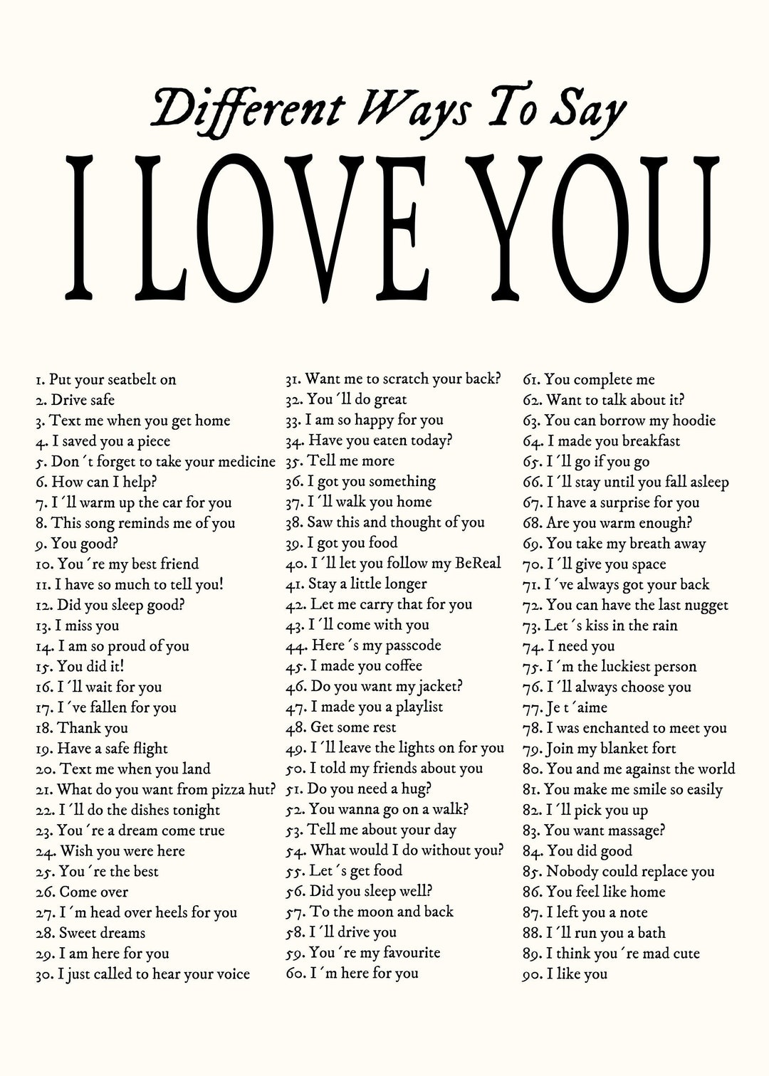 Different Ways to Say I LOVE YOU - Poster - Black/white - Etsy
