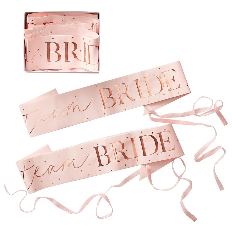 Pink and Rose Gold Team Bride, Hen Party Sashes 6 Pack, Pretty ...