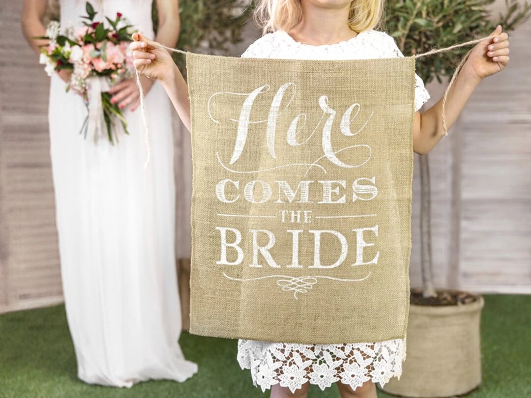 Here Comes the Bride Sign - Wedding Aisle Sign - Burlap Here Comes the ...