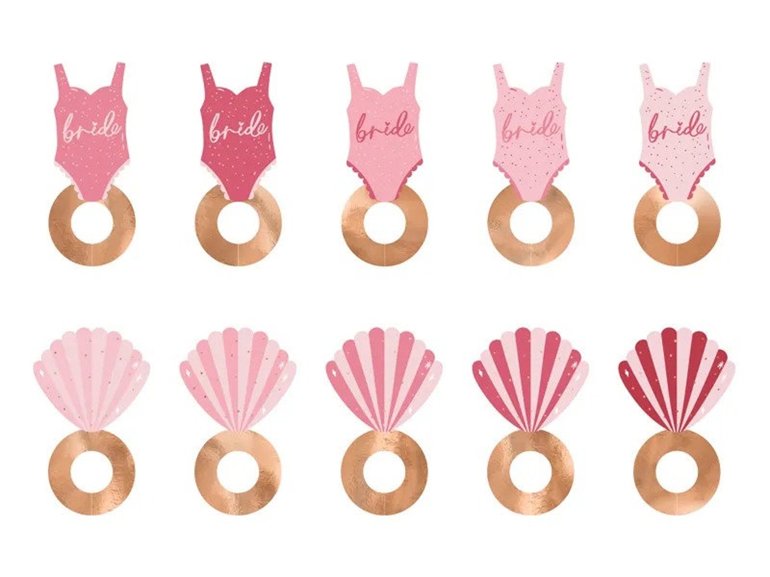 10 Pink and Purple Shell and Swimsuit Shaped Drink Glass Markers, Drink ...