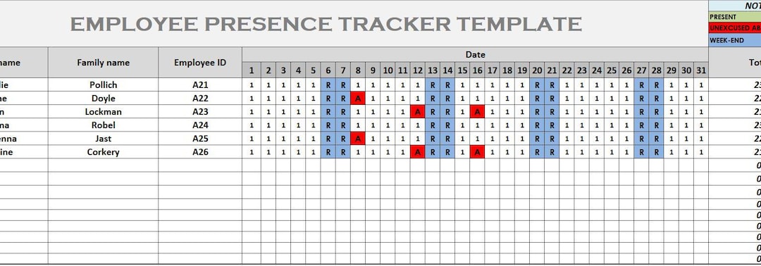 Employee Absence Tracker Template Excel - Etsy