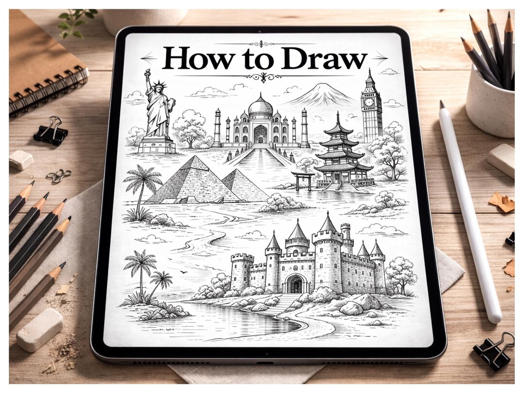 Grid Drawing Workbook Printable | Learn to Draw Landmarks Step by Step ...