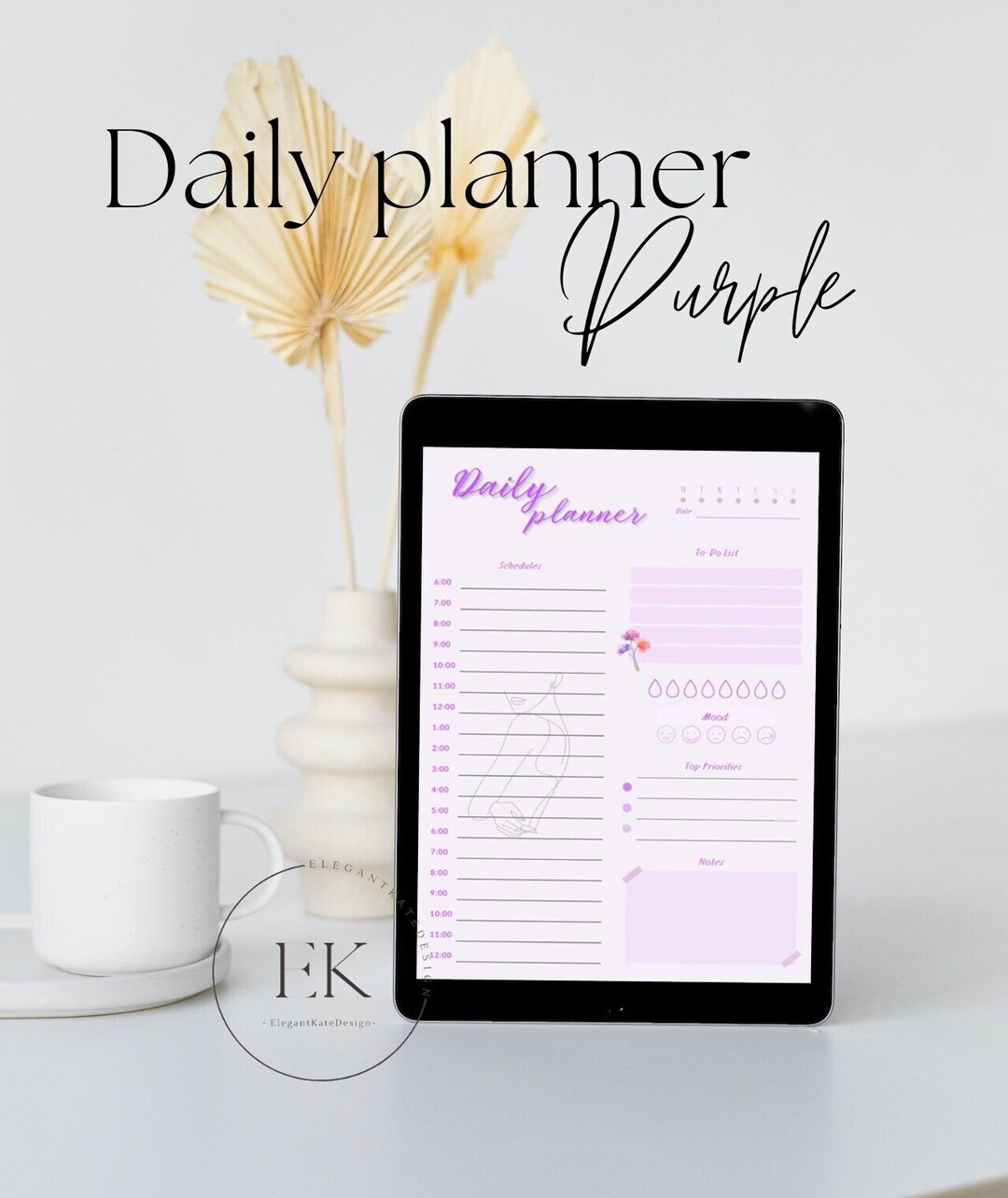 Digital Daily Planner Purple, Instant Download, Daily Schedule, Daily ...