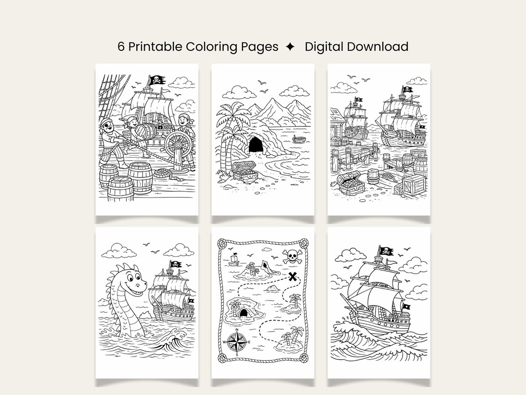 Pirate Coloring Pages for Kids | 6 Printable Pirate Adventure Sheets ...