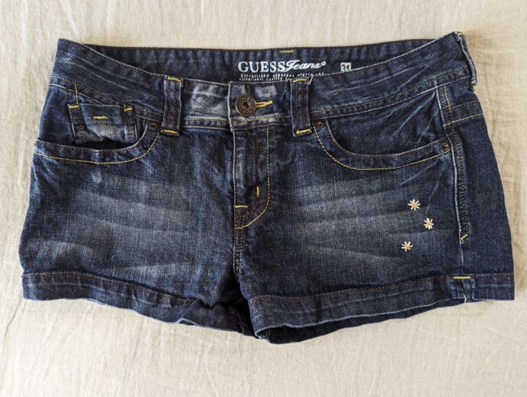 Dark Denim Shorts With Daisies | Hand Embroidered - Etsy
