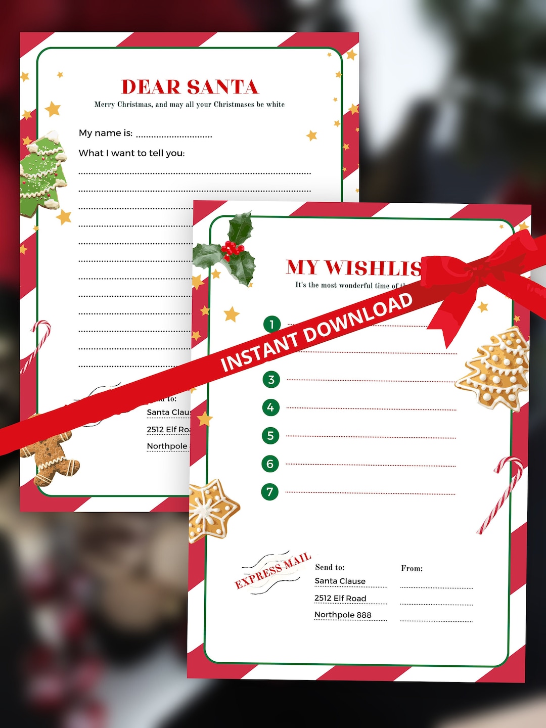 Christmas Letter to Santa Set – Printable Wishlist Template (digital ...