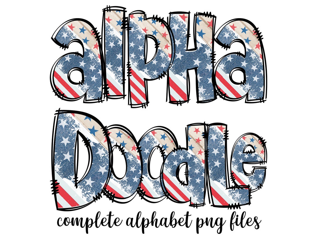 Rustic Flag Alphabet Letters PNG Bundle, Patriotic USA Flag Doodle ...