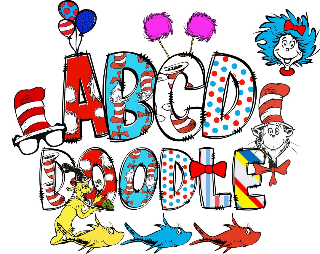 6 Seuss Alphabet Png, Dr. Suess Bundle, Dr. Suess Font PNG, Doodle ...