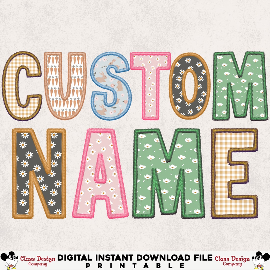 Custom Name PNG Faux Embroidery, Gratitude, Blessings, Spring, Floral ...