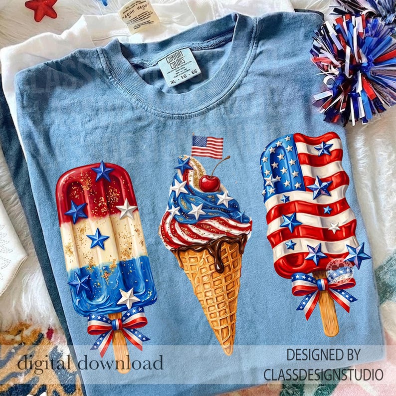 4th of July Ice Cream PNG Patriotic Popsicle Sublimation Design, Red ...