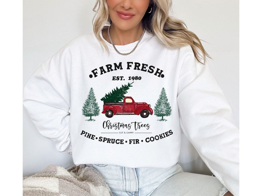 Farm Fresh Christmas Trees Red Truck With Christmas Trees PNG File ...