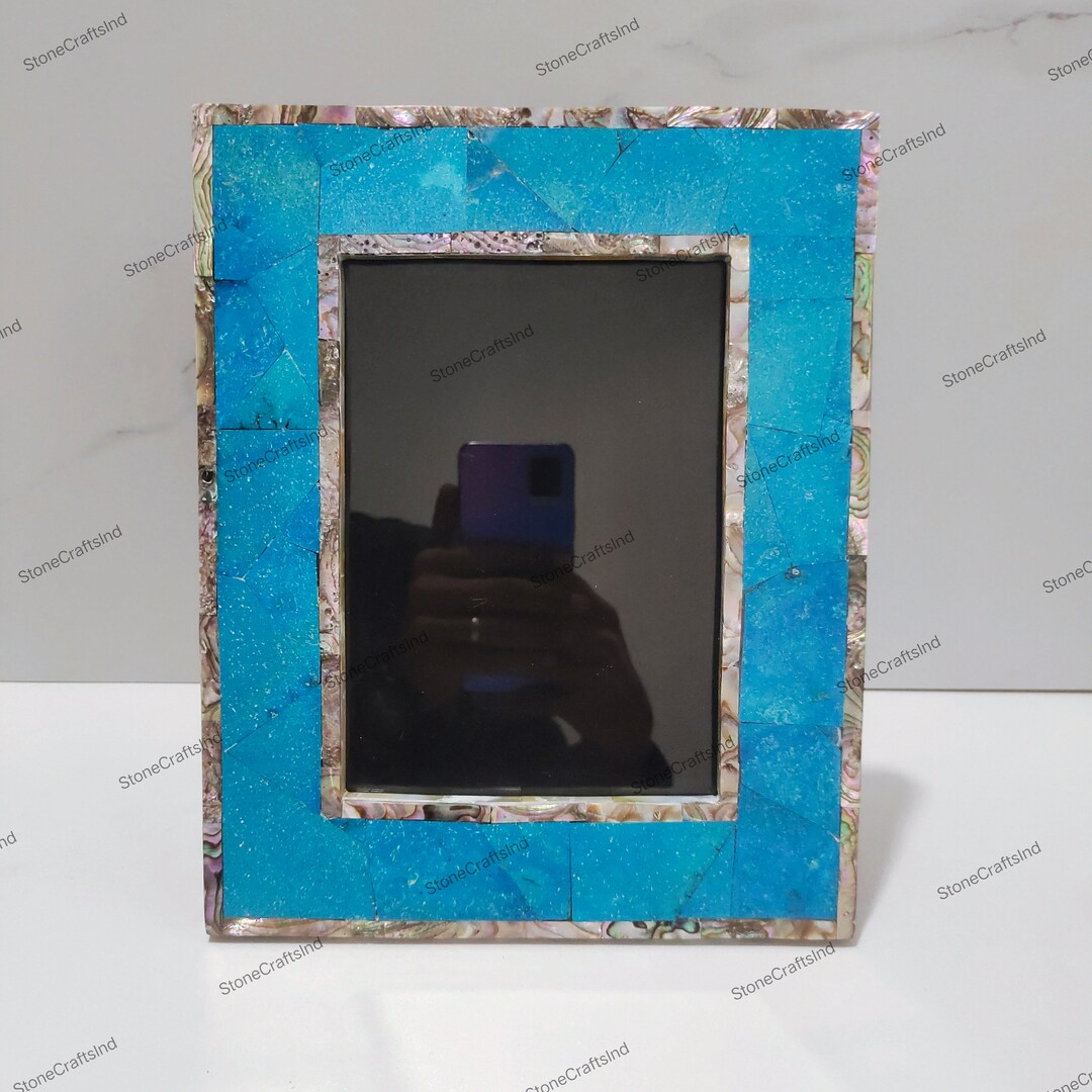 Turquoise & Abalone Shell Picture Frame / Handmade Natural Semiprecious ...