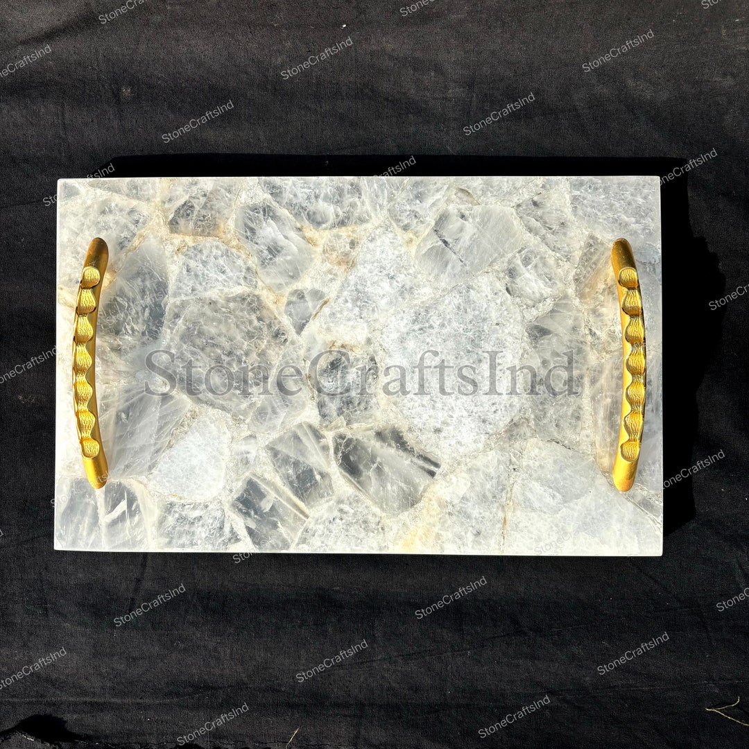 White Quartz Serving Tray / Luxury Handmade Decorative Table ...