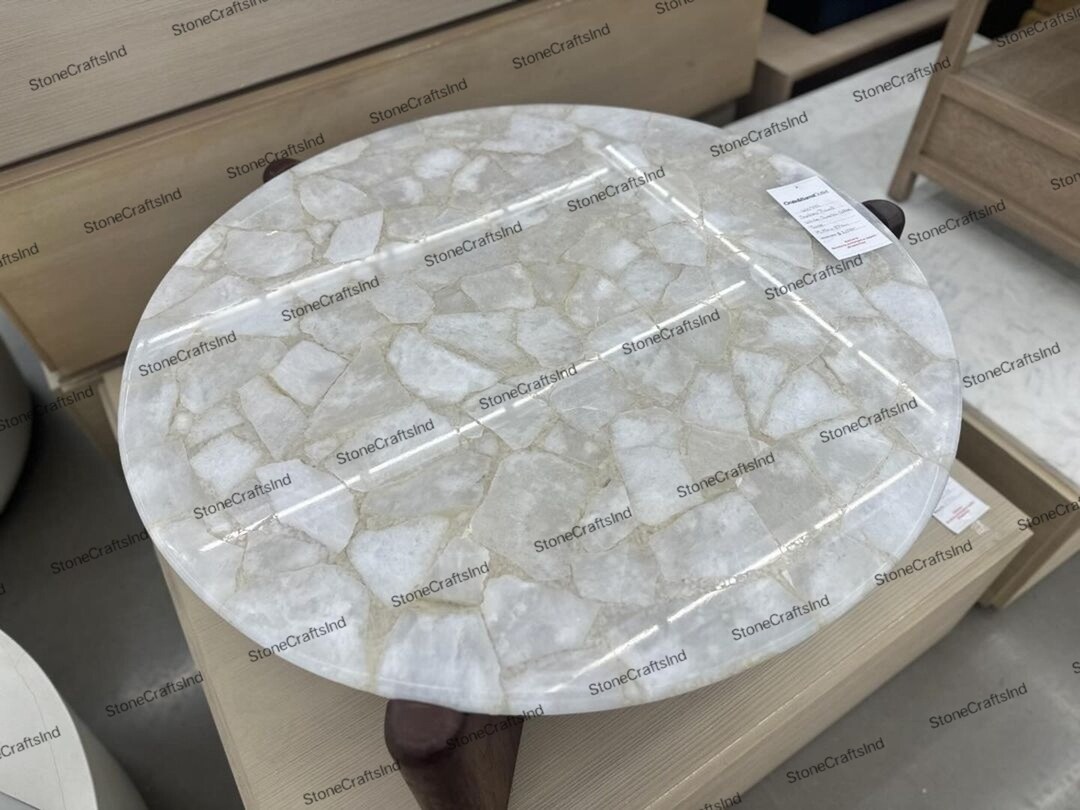 White Quartz Coffee & End Table Top, Round White Quartz Dining Table ...