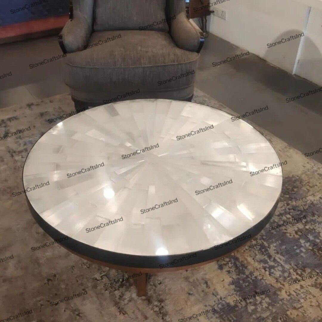 Selenite Stone Coffee Table Top, Round Sunburst Design - Etsy