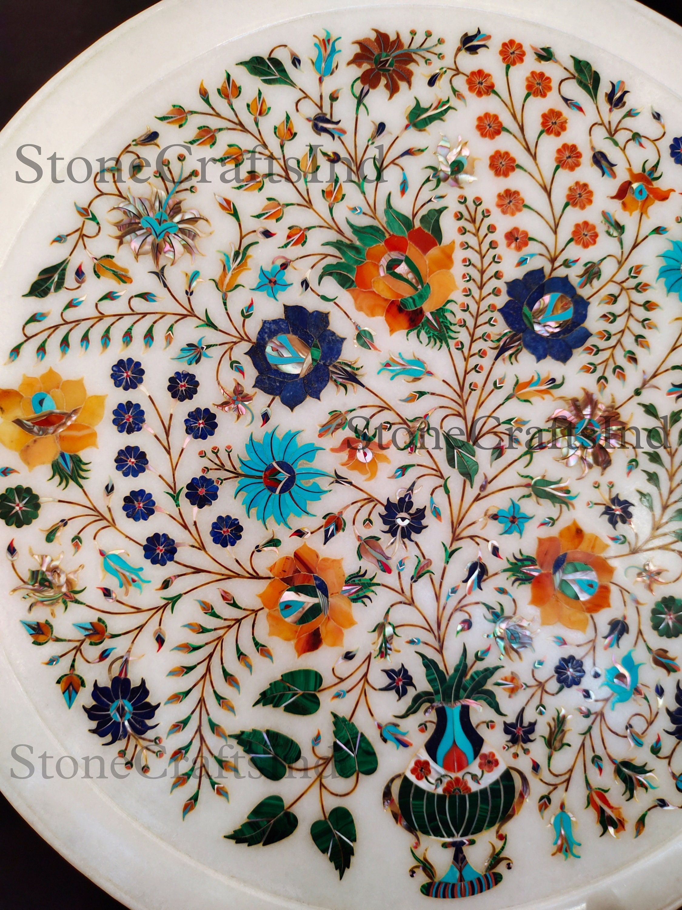 15 Beautiful White Marble Inlay Plate / Decorative Semiprecious Stone ...
