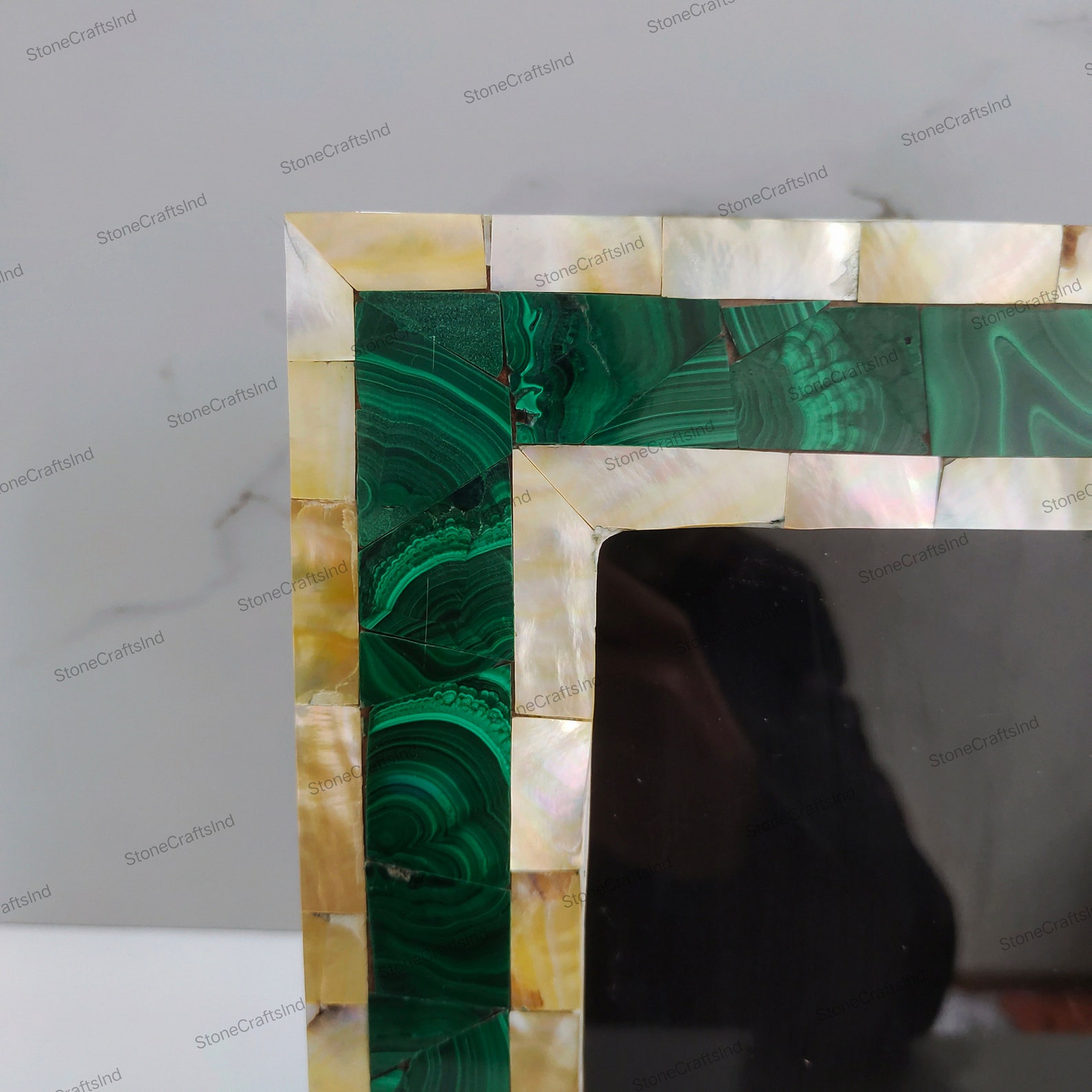 Malachite & Mother of Pearl Picture Frame / Natural Semiprecious Stones ...