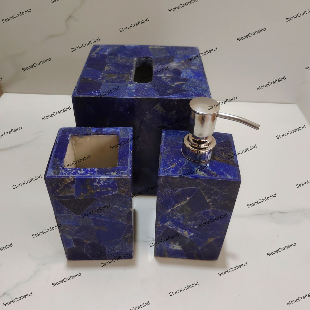 Lapis Lazuli Bathroom Accessories Set, 3-piece Stone Decor - Etsy