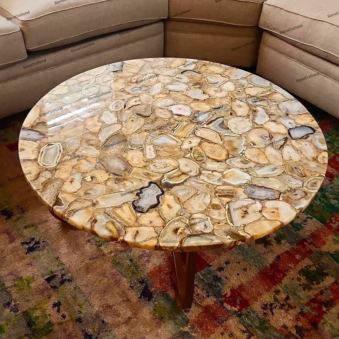 Round Agate Coffee Table Top, Dining Furniture - Etsy