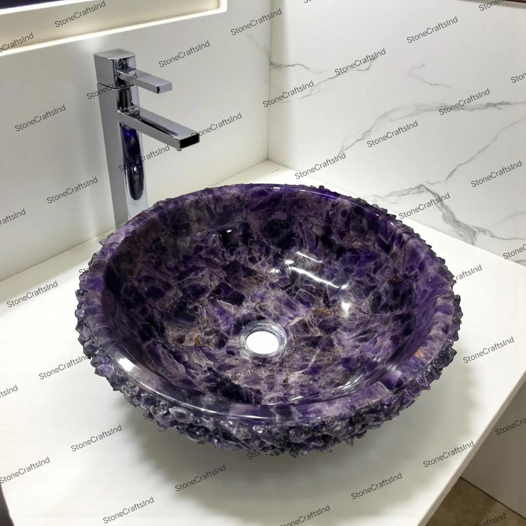 Amethyst Vessel Sink, Natural Stone Bathroom Countertop Basin - Etsy