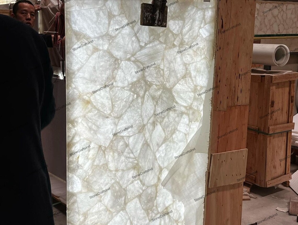Natural White Crystal Quartz Table Top, Custom Quartz Countertop - Etsy