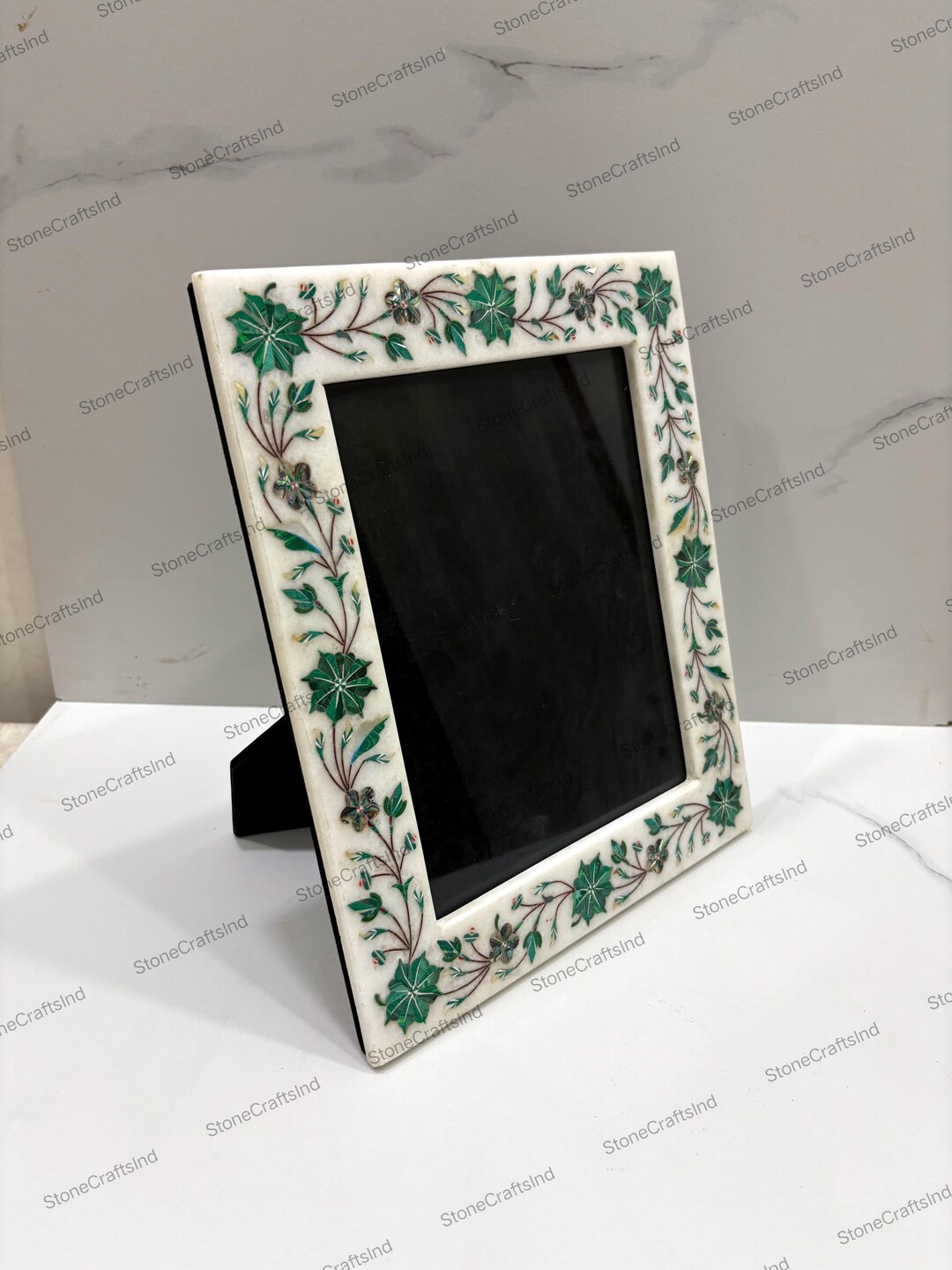 Marble Inlaid Picture Frame With Natural Malachite Stone / Gemstone ...