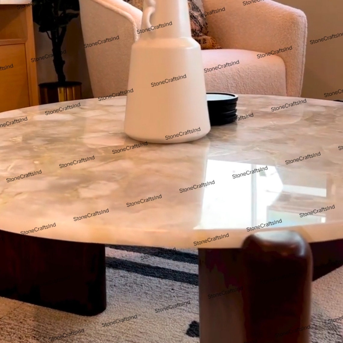 Round White Quartz Dining Coffee Table Top, White Quartz Sofa Center ...