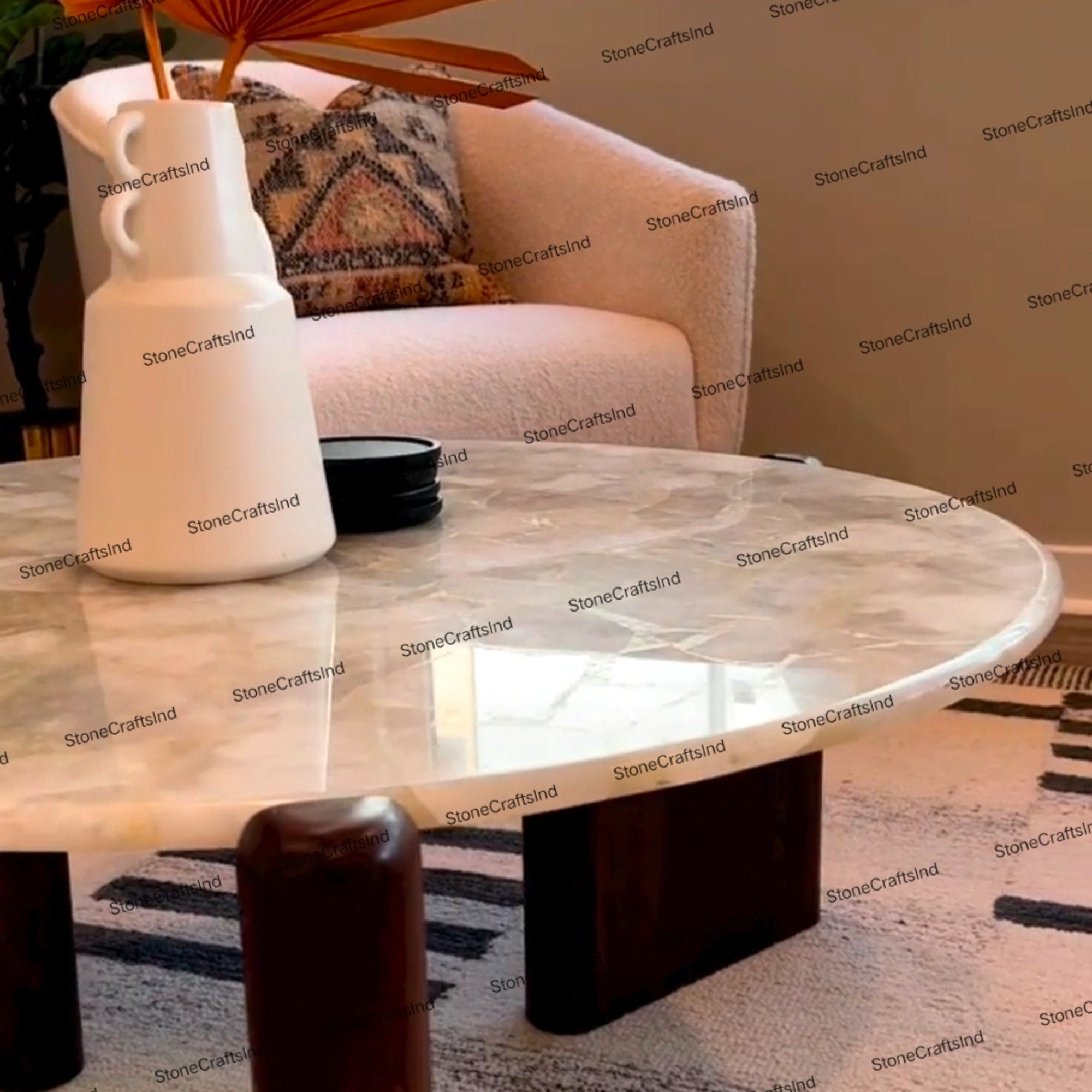 Round White Quartz Dining Coffee Table Top, White Quartz Sofa Center ...
