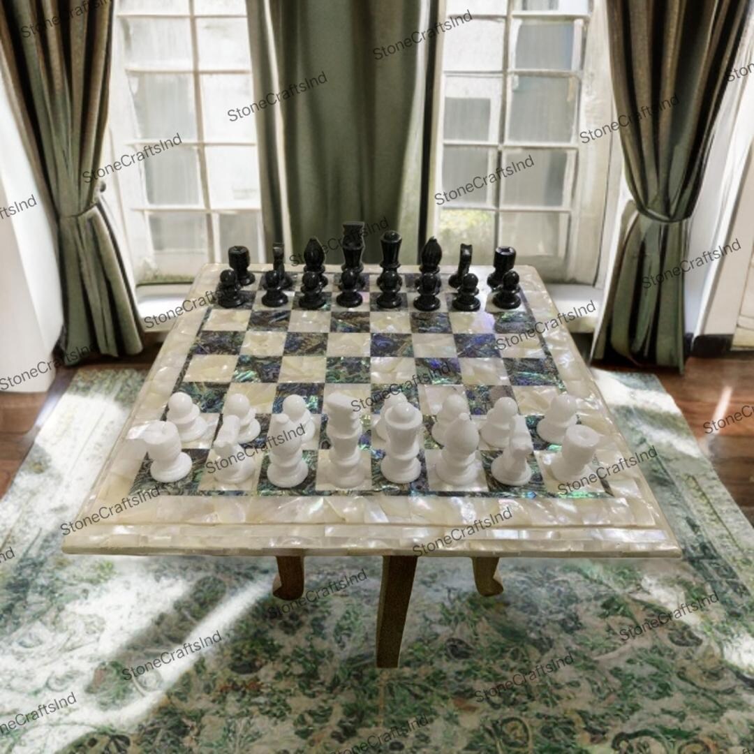 Mop Chess Table Set With Marble Chess Pieces | Handicraft Premium Top ...