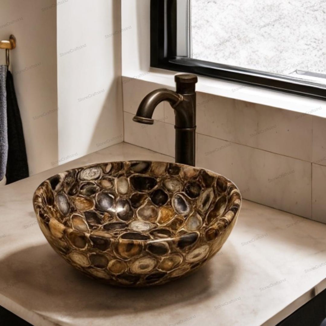 Agate Stone Vessel Sink, Round Bathroom Basin - Etsy