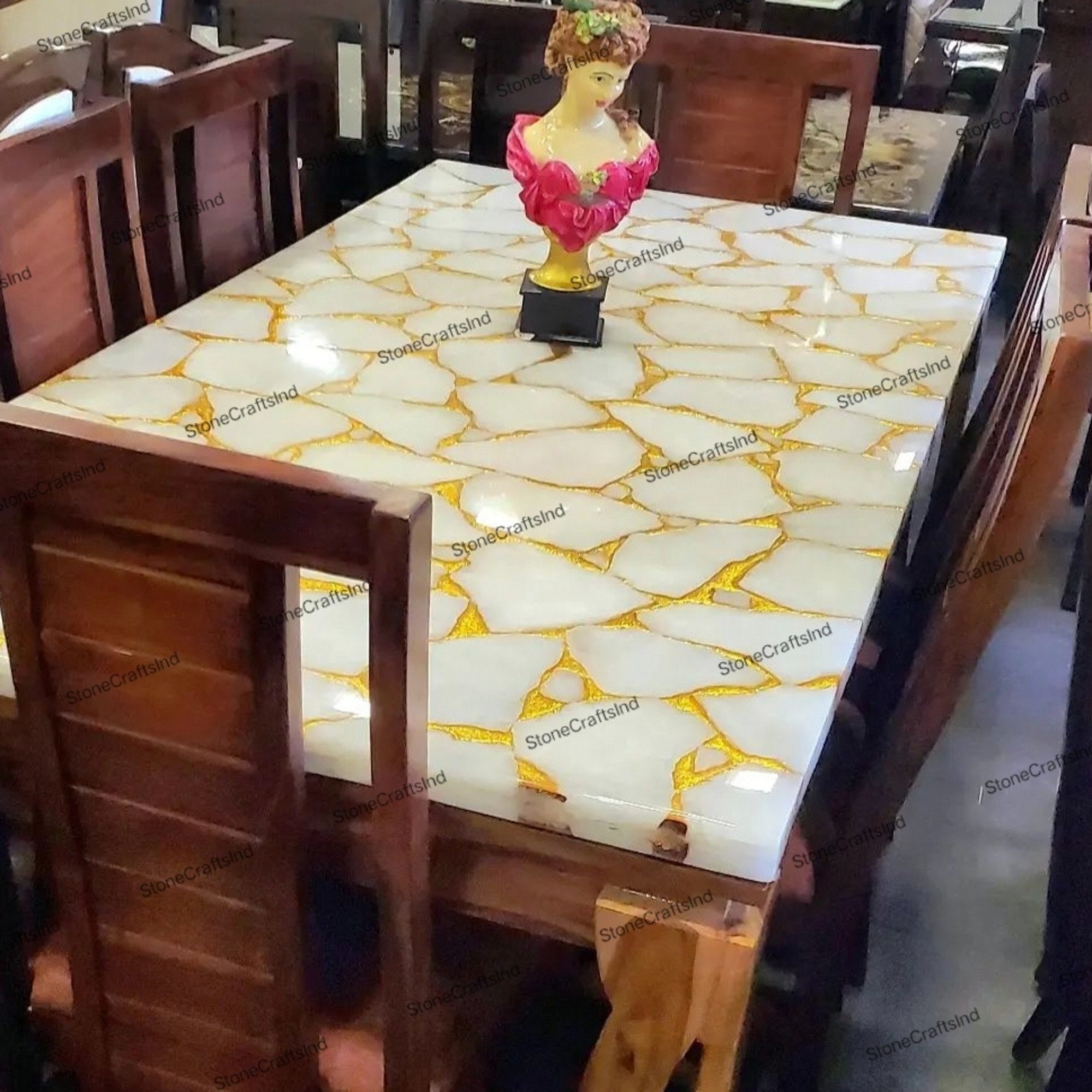 White Quartz Coffee Dining Table Top, Natural White Crystal Quartz Side ...