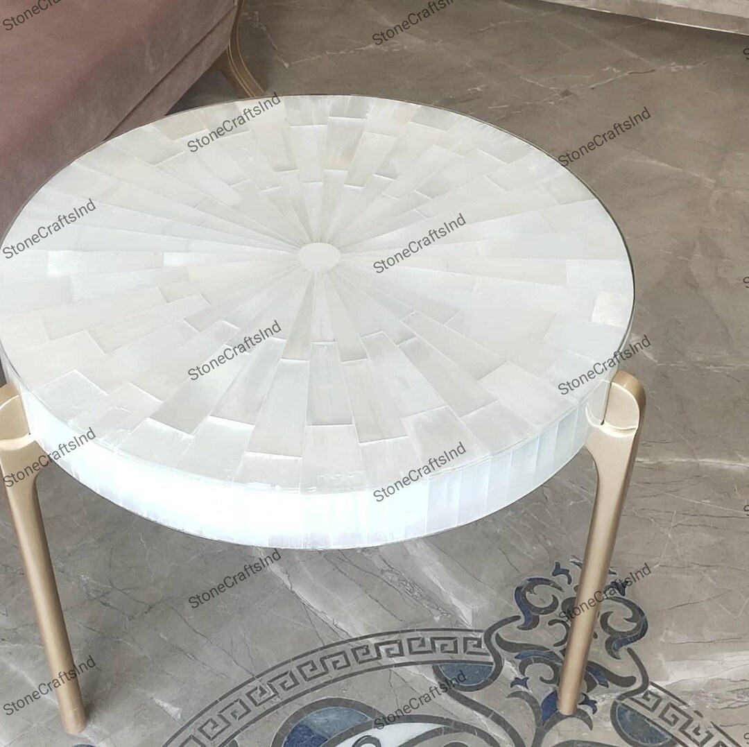 Selenite Coffee Table Top, Natural Selenite Gem Stone Side Table ...