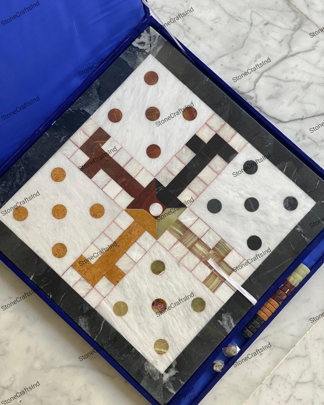 Marble Ludo Board Game Onyx Stone Inlay Art Work Unique Marble Ludo ...