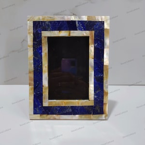 Lapis Lazuli & Mother of Pearl Picture Frame, Handmade Gemstone Inlay ...