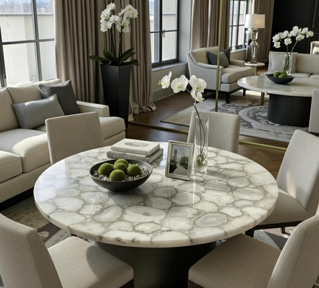 Handmade White Agate Stone Table Top: Crystal Centerpiece - Etsy