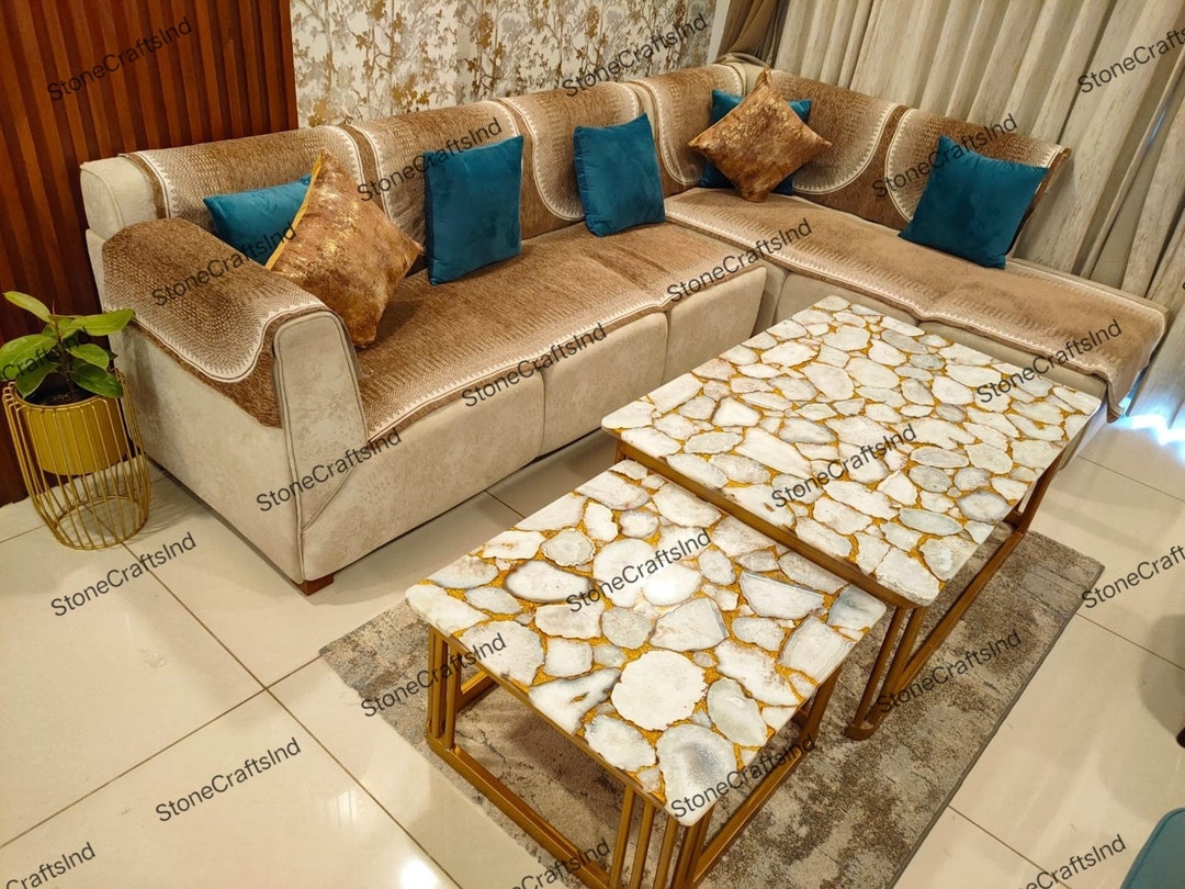 Square White Quartz Sofa Center Table Top / Natural White Quartz Coffee ...
