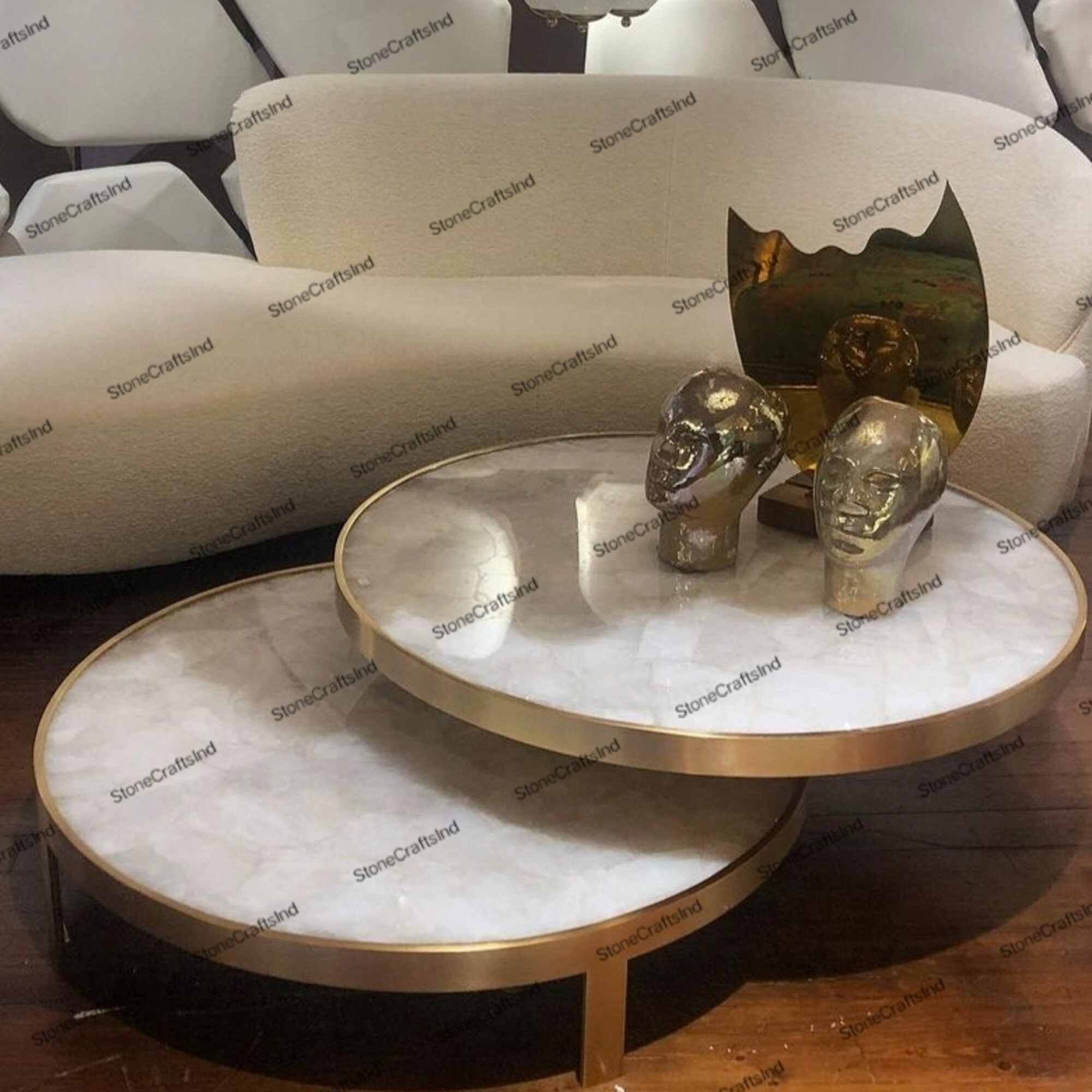 Round White Quartz Dining Coffee Table Top, Side Table, Center Table ...