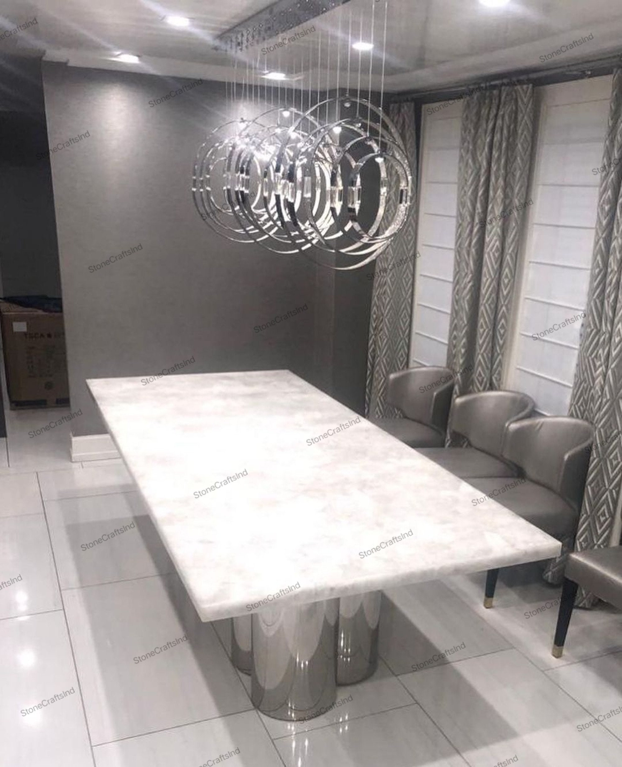 Natural White Crystal Quartz Dining Table Top, White Quartz Sofa Coffee ...