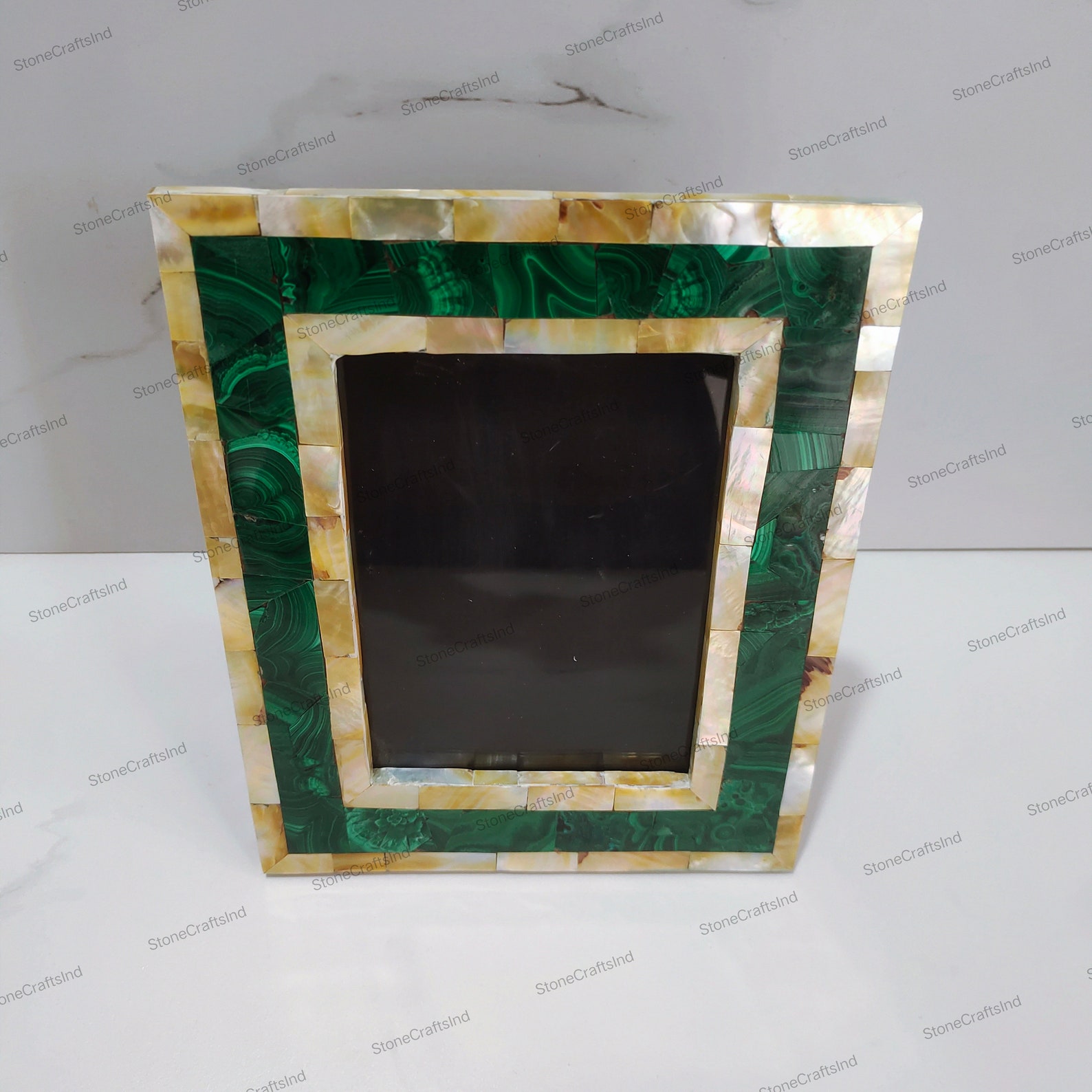 Malachite & Mother of Pearl Picture Frame / Natural Semiprecious Stones ...