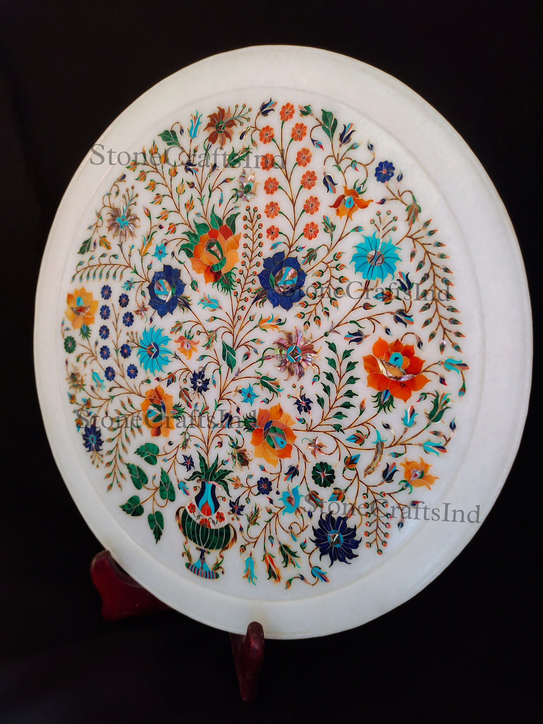 15 Beautiful White Marble Inlay Plate / Decorative Semiprecious Stone ...