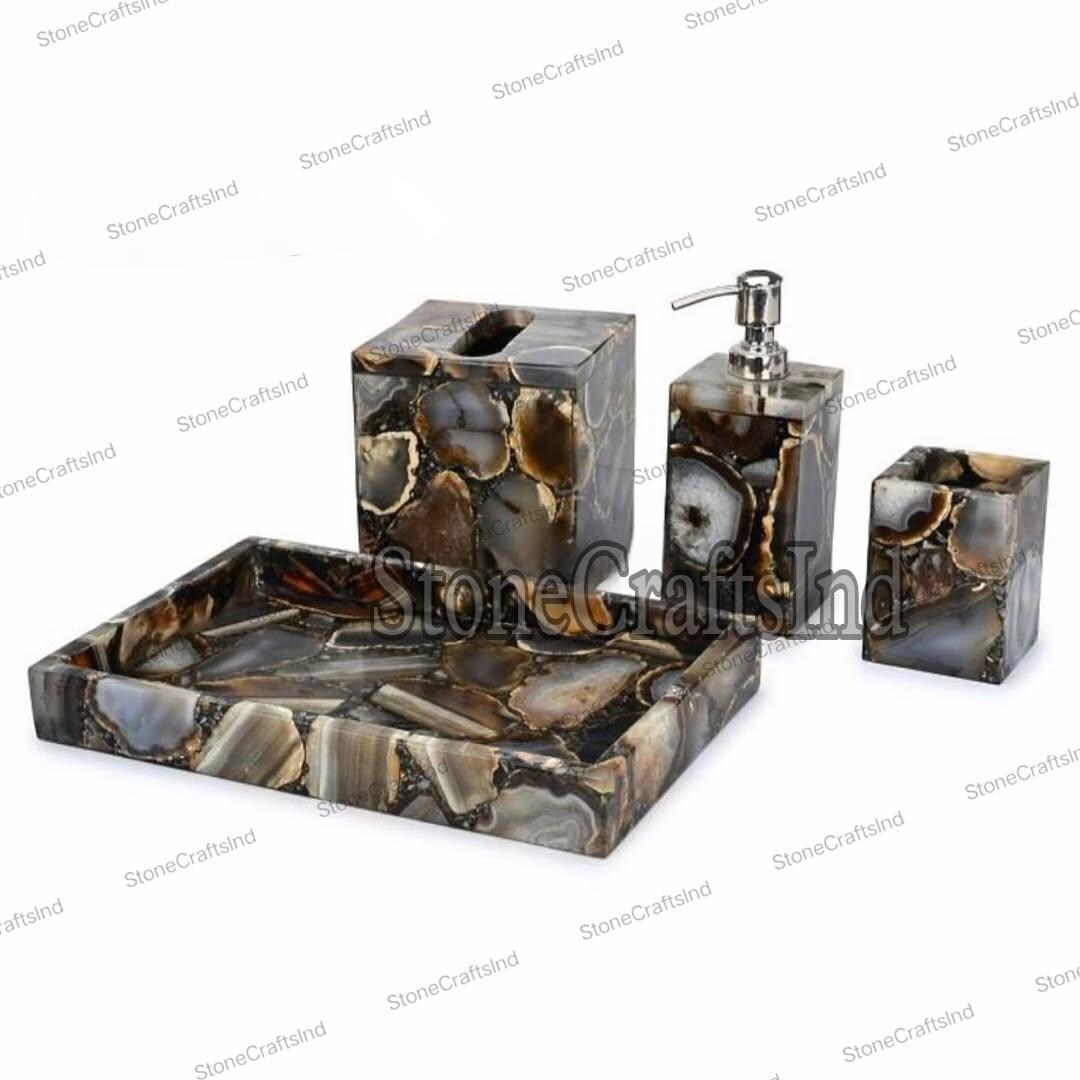 Agate Bathroom Set 4 Piece, Handmade Agate Stone Bath Set, Agate Soap ...