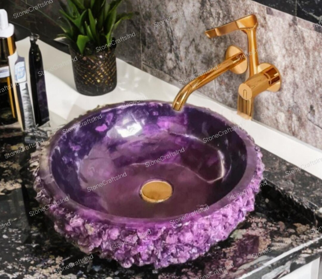 Amethyst Stone Vessel Sink: Purple Gemstone Bathroom Basin - Etsy