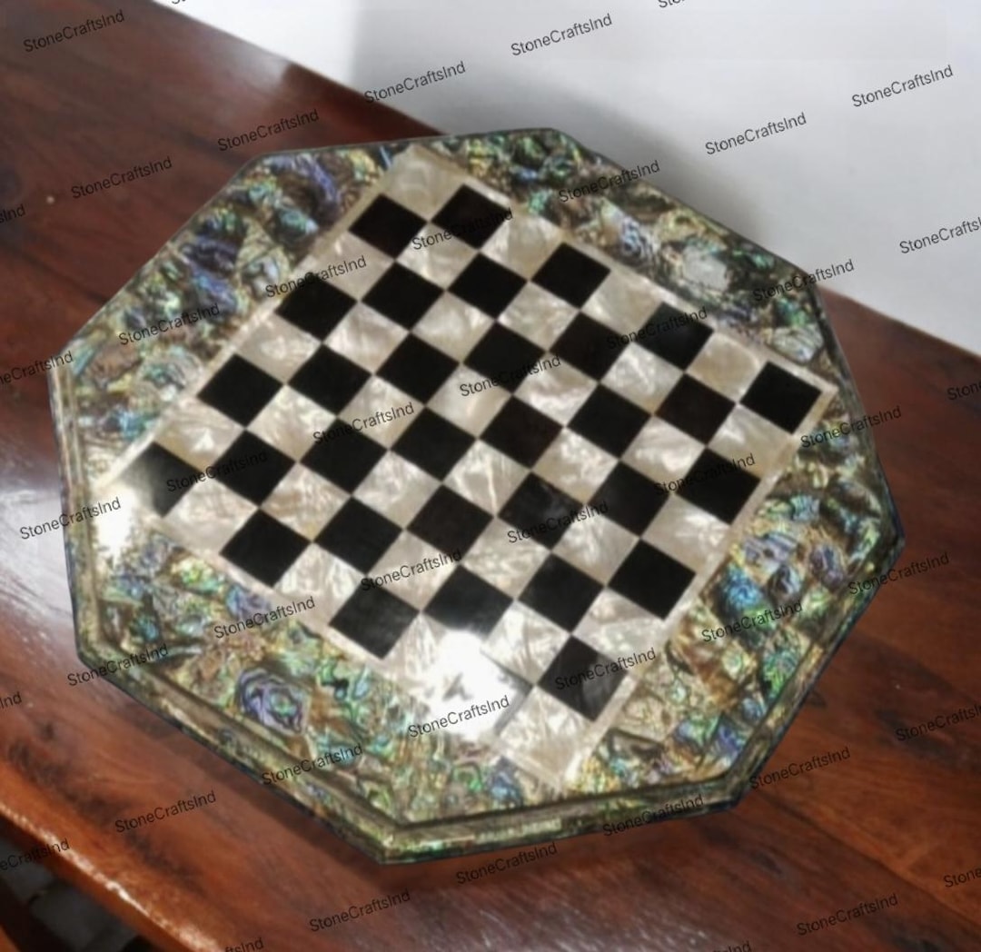 Abalone Shell Chess Table Set With Marble Pieces - Etsy
