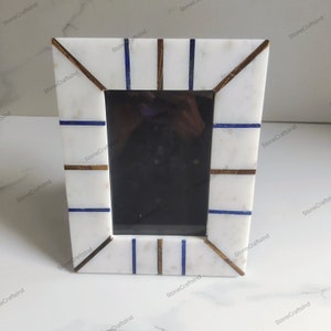 Marble Picture Frame / Lapis Lazuli & Tiger Eye Inlay Decorative Photo ...